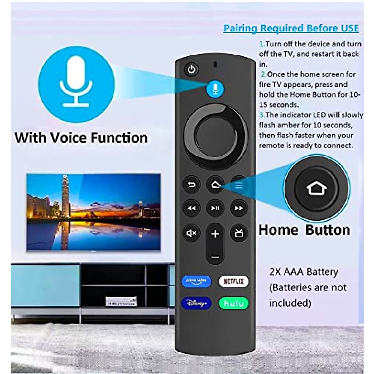Voice Remote Control Replacement Fire TV L5B83G with Cover Silicone Case, fit for Fire TV Lite, Fire TV Stick 4K Max/Bundle (2nd Gen and Later), Cube (1st Gen and Later), Fire TV (3rd Gen)
