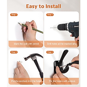 Optish 6 Pack Black Coat Hooks Wall Mount, Heavy Duty Wall Hooks for Hanging, Backpack Hooks for Wall, Metal Towel Hooks for Hanging Hat, Purse, Robe