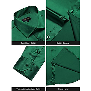 DiBanGu Shiny Green Button Down Dress Shirts for Men Fashion Long Sleeve Wrinkle-Free Emerald Green Shirts Dance Prom Shirts