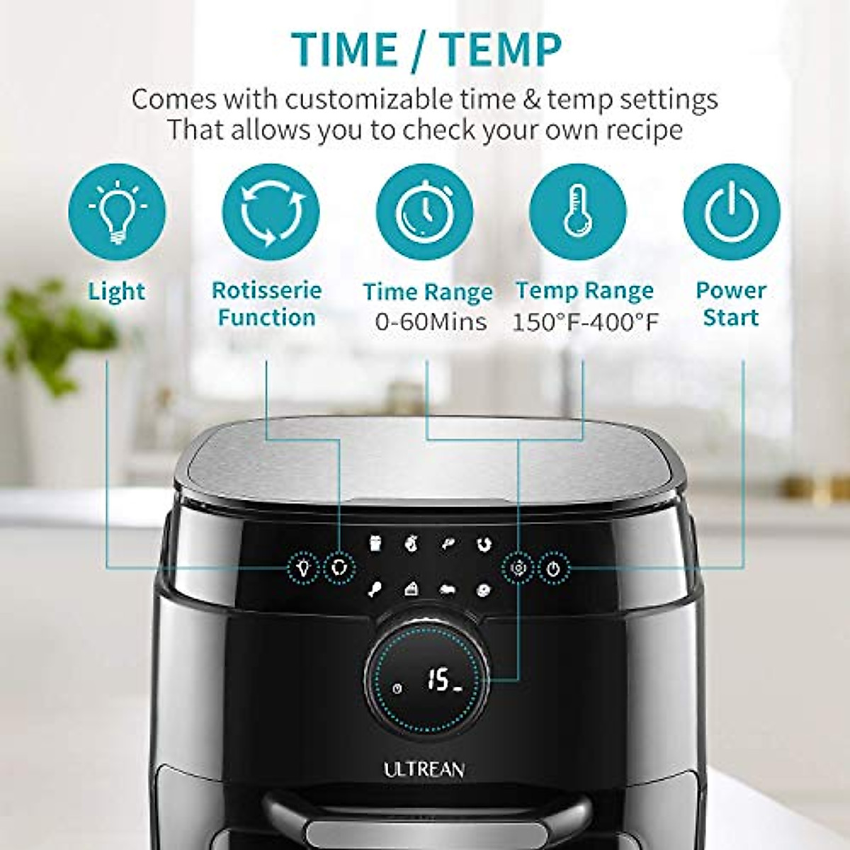 Ultrean Air Fryer oven, 12.5 Quart Airfryer Toaster Oven with Rotisserie,Bake,Dehydrator,Auto Shutoff and 8 Touch Screen Preset, 8 Accessories & 50 Recipes