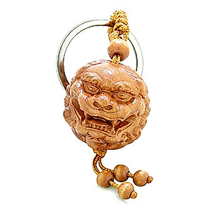 Magic Human Roaring Dragon Keychain - Good Luck and Protection Powers Amulet - Feng Shui Sandal Wood Lucky Charm - Spiritual Energy Talisman - Cute Key Fob Ring - Motivational Gifts