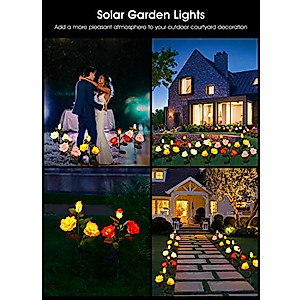 Solar Garden Lights - 4 Pack LED Solar Flower Lights with Larger & More Realistic Rose Flowers, Bigger Solar Panel, Waterproof Solar Outdoor Lights for Yard Patio Lawn Pathway Walkway Decoration
