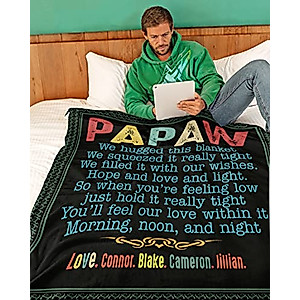 Personalized Papaw Christmas Blanket, Customized Xmas Papaw Gifts, for Papaw, Custom Papaw Papa Poppop Father Papaww Pawpaw Blanket with Children Name.