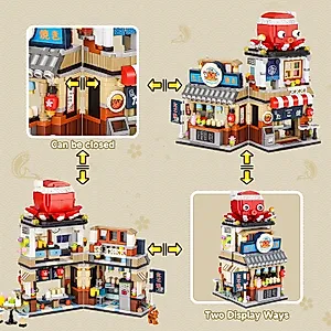 Japanese Street View Takoyaki Shop Mini Building Blocks, MOC Creative Japanese Toys for Girls 6-12 Years Old, 722 Pcs Simulation Architecture Construction Toy, Gift Idea for Kids Adults