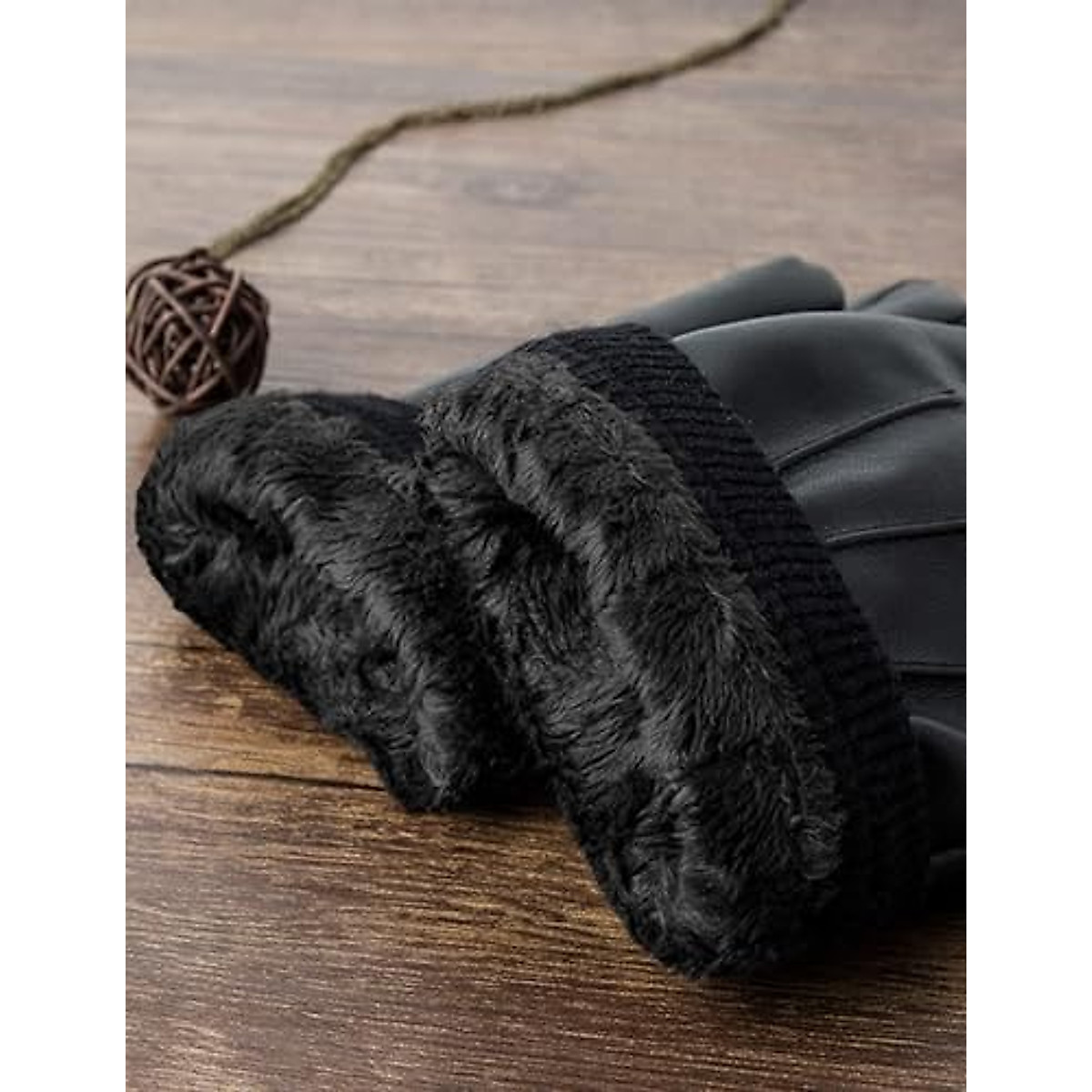 SANKUU Winter Leather Gloves for Men, Touchscreen Snap Closure Cycling Black Gloves Outdoor Riding Warm Waterproof Gloves(Large)