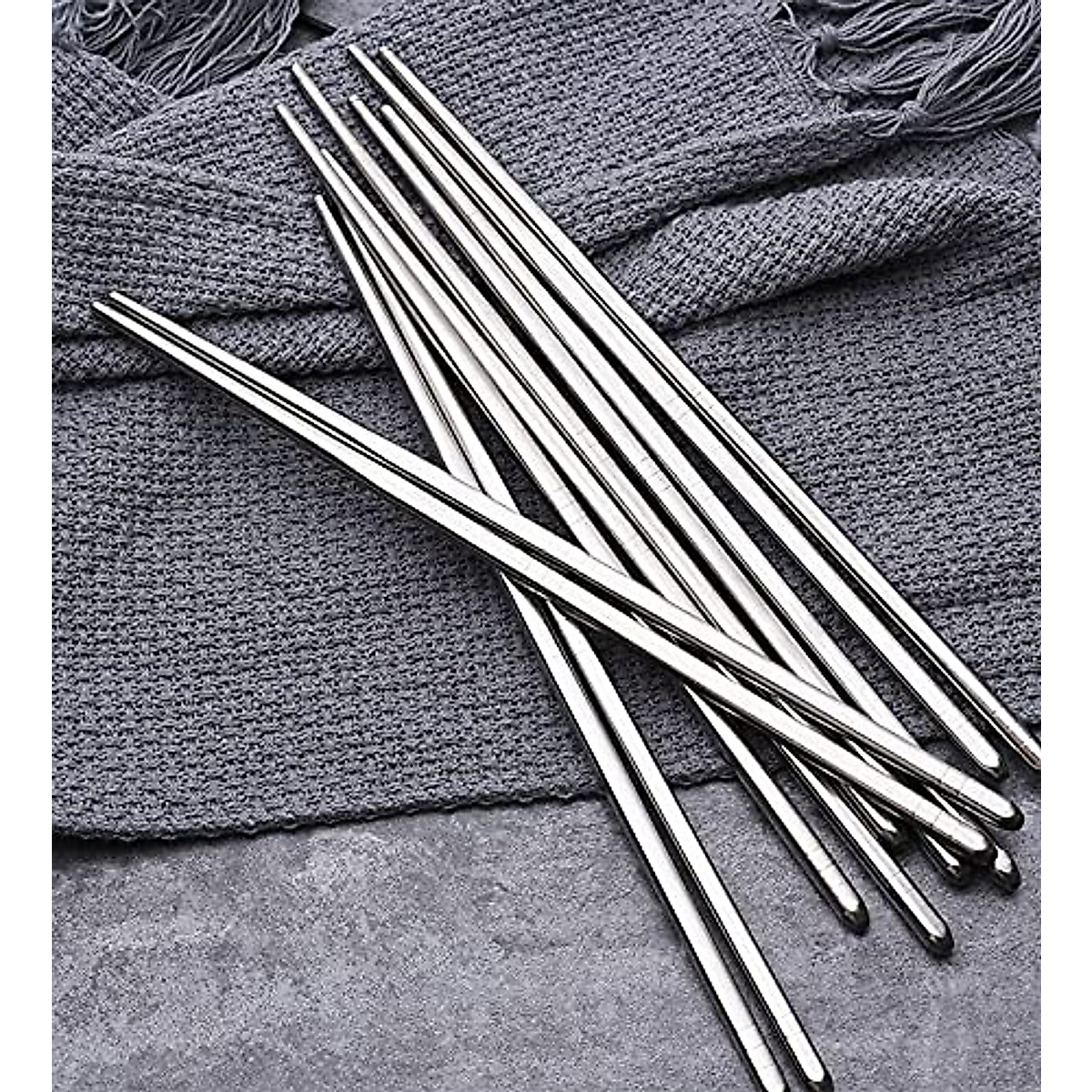 Taohang 5 Pairs Stainless Steel Reusable Chopsticks Dishwasher Safe Metal Chopsticks Lightweight Chop Sticks for Home and Restaurant (square)