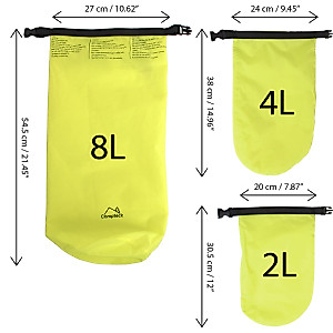 CampTeck 1.5L, 2.5L & 3.5L Dry Sack Water Resistant Storage Dry Bag for Camping, Rafting, Fishing, Canoeing, Boating, Kayaking, Snowboarding etc. – Neon Green