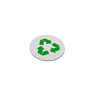 2" Round, Metal Recycle Signs | Recycle Bin Marker | Sign for Recycling Basket | Brushed Silver Aluminum with Green Recycle Symbol | Signs for Sustainability