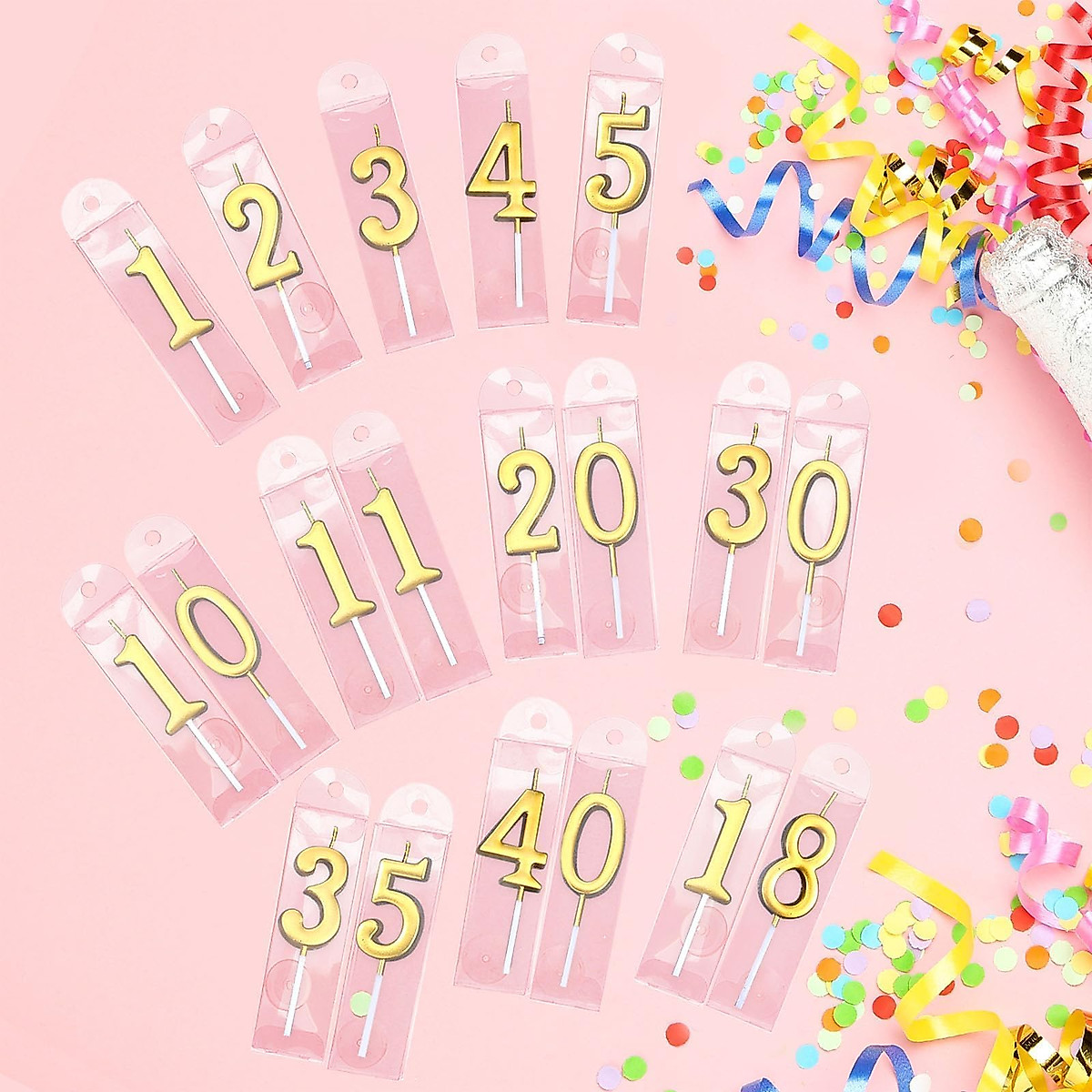 32 Pieces Number Birthday Candles Gold Cake Candles Number 0-9 Cake Decoration for Birthday Ten-Year Milestone Anniversary Wedding Party Celebration (Gold)
