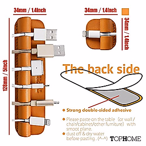 TOPHOME Cable Clips Leather Adhesive Cord Holders Cable Management Cord Organizer for Desktop USB Charging Cable Nightstand Power Cord Mouse Cable Wire PC Office Home(Orange Yellow)-3pcs