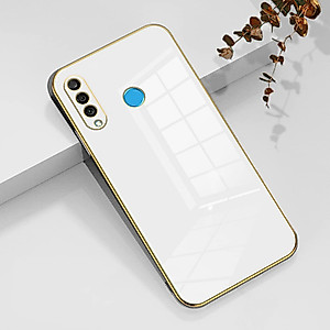 Wousunly Compatible with Huawei P30 Lite Case Silicone Pink, Plating Huawei P30 Lite Phone Case Shockproof Thin and Soft Cover (White)