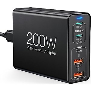 200W USB C Fast Charger 5-Port Charging Station Block Hub Laptop Charger Power Adapter Compatible with MacBook Pro/Air iPad Pro iPhone 15/14 Google Pixelbook ThinkPad Dell XPS Galaxy S23 Steam Deck