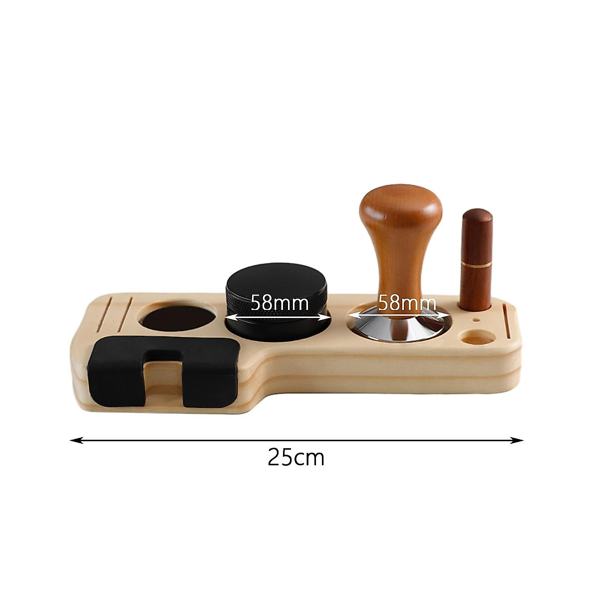ＫＬＫＣＭＳ Espresso Accessories Kits Espresso Tamping Stand Set Barista Part Multipurpose Coffee Tamper Distributor and Stirrer for Counters Shop Cafe, Pine Wood 58mm