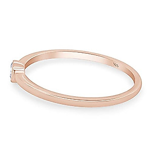 SAVEARTH DIAMONDS 2.5MM Round Cut Lab Grown Diamond Bezel Set Solitaire Stackable Engagement Ring In 14k Rose Gold Over Sterling Silver (0.07 Cttw) Ring Size-7.5