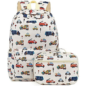 LOIDOU Kids Backpack Boys Preschool Kindergarten Elementary School Backpacks Construction School Bags BookBag Set with Lunch Box