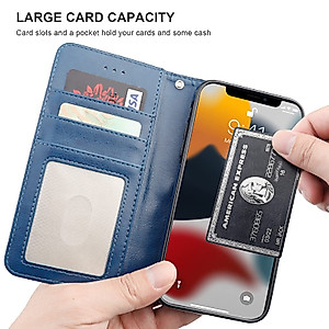 Bocasal Detachable Wallet Case for iPhone 13 RFID Blocking Card Slots Holder Premium PU Leather Magnetic Kickstand Shockproof Wrist Strap Removable Flip Protective Cover 5G 6.1 inch (Blue)