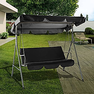 Quekehis Patio Swing Cushion Cover Replacement Waterproof Swing Seat Cover for 3 Seat Outdoor Swing Cushion Protective Cover 59x19x4inch Black