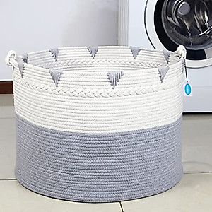 Casaphoria XXXXLarge Cotton Rope Blanket Basket 22in x 22in x 16in Woven Laundry Hamper Laundry Baskets Storage Basket for Towel, Diaper, Laundry Basket（pack of 1）, Gray (MB2021046)