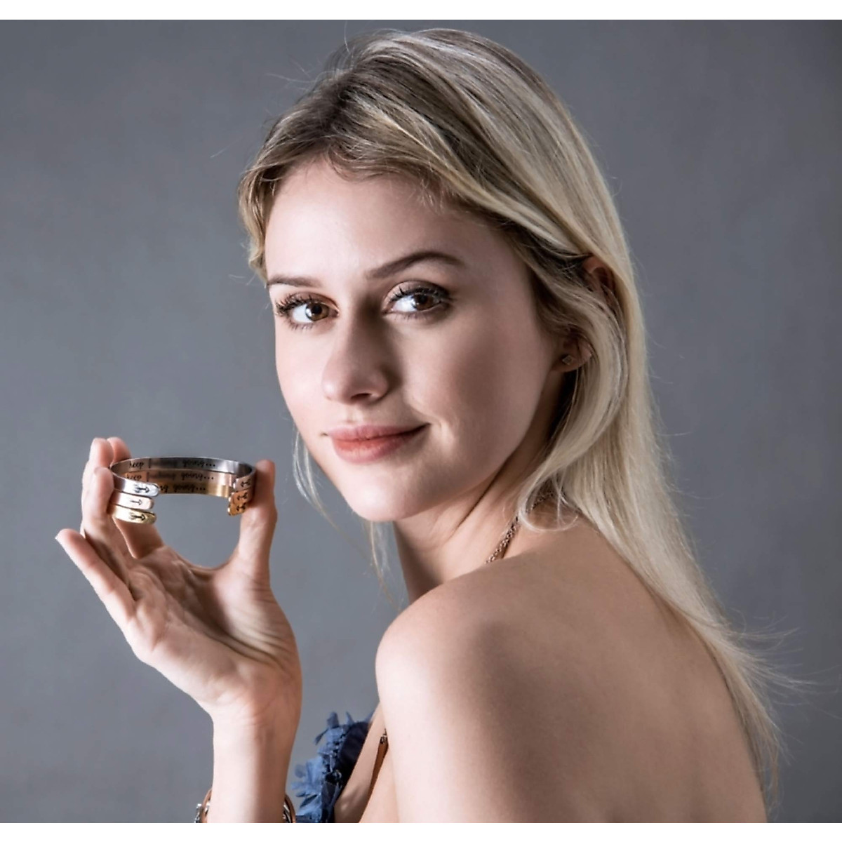 JoycuFF Cancer Survivor Gifts for Women Breast Cancer Awareness Bracelets 18K Rose Gold Cuff Bangle Inspirational Cancer Jewelry Saying She Doesnt Fight Alone