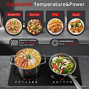 Duxtop 1800W Induction Cooktop 2 Burner, Built-In Induction Burners, Double Induction and Infrared Cooktop, Electric Hot Plate for Cooking, Electric Stove with Sensor Touch Control, 9820HLBI