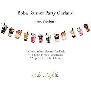Boba Tea Party Paper Banner Garland, Streamer for All Events - 10 Feet Long (Artistic Theme)
