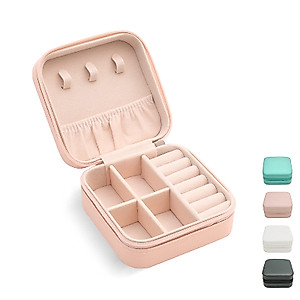 TRODANCE Mini Jewelry Travel Case,Small Travel Jewelry Organizer, Portable Jewelry Box Travel Mini Storage Organizer Portable Display Storage Box For Rings Earrings Necklaces (Pink)