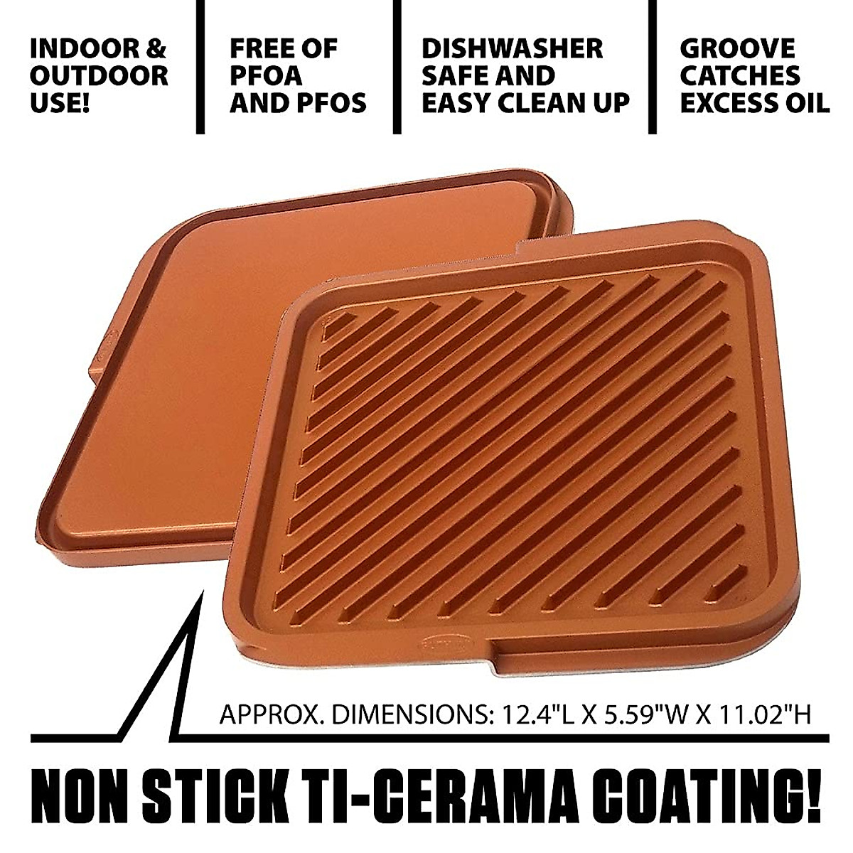 Gotham Steel This Classic Nonstick Double Grill Griddle Pan, Brown Reversible with Ti-Cerama Coating, Perfect for BBQs and More – As Seen on TV, lARGE