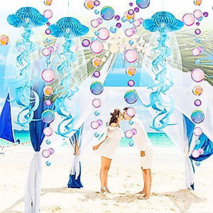 Akaz Honeycomb Jellyfish Bubble Garland Party Blue Rainbow Transparent Bubble Garland Ocean Theme Party Decoration,Holiday Party Baby Shower Mermaid Party HomesKindergarten Decor