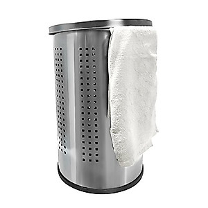 Stainless Steel Laundry Bin & Hamper | 46L Ventilated Stainless Steel Clothes Basket With Polished Lid | Krugg Life Time Warranty| (Polished Stainless Steel) (4 Qty Can)