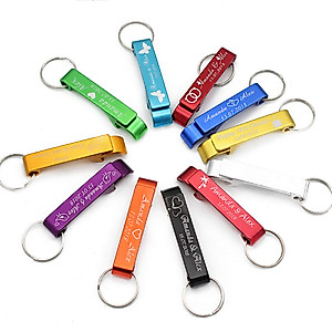 Clibeslty 100Pcs Personalized Bottle Opener Keychain Custom Bottle Opener Wedding Favors, Birthdays, Business Halloween Christmas Party Favors Gift