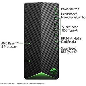 HP 2022 Pavilion Gaming Desktop, AMD Ryzen 5 5600G 6-Core Processor, AMD Radeon RX5500 4 GB, 8GB RAM, 256GB SSD, HDMI, WiFi, Bluetooth, Mouse + Keyboard, Windows 11 Home, Black, IFT 32GB USB Drive
