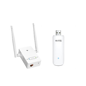 BrosTrend Universal WiFi to Ethernet Adapter, 300Mbps on 2.4GHz, WiFi to Wired Converter Wireless Bridge + BrosTrend WiFi 6 AX1800Mbps USB WiFi Adapter Dual Band WiFi Dongle