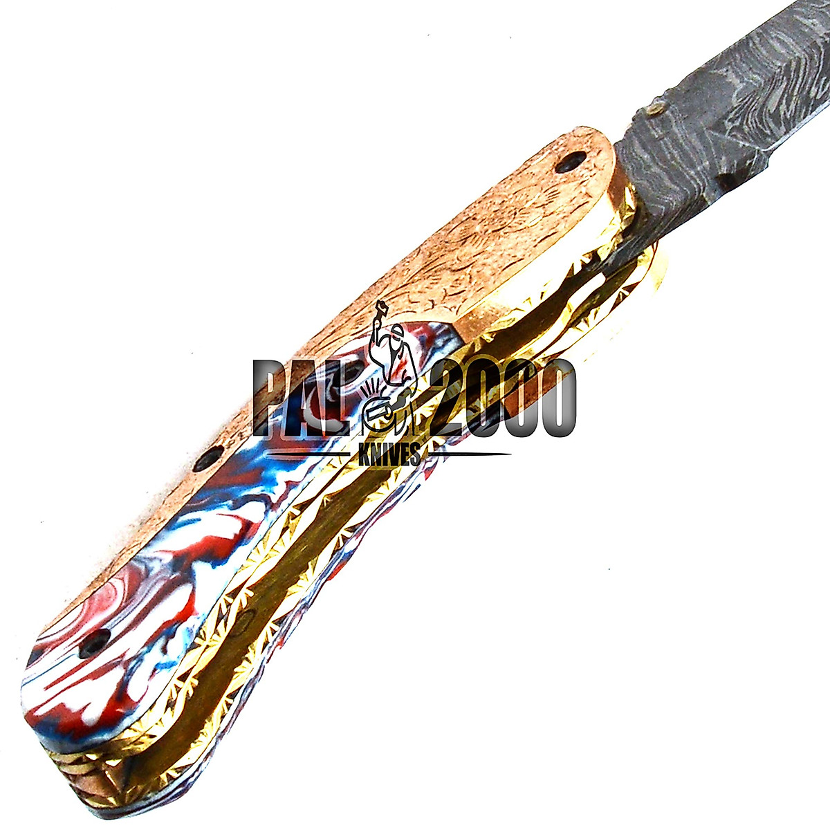 PAL 2000 HUNTING KNIVES FPK-9779 Folding Hunter Damascus Steel Pocket Knife with Sheath Handmade