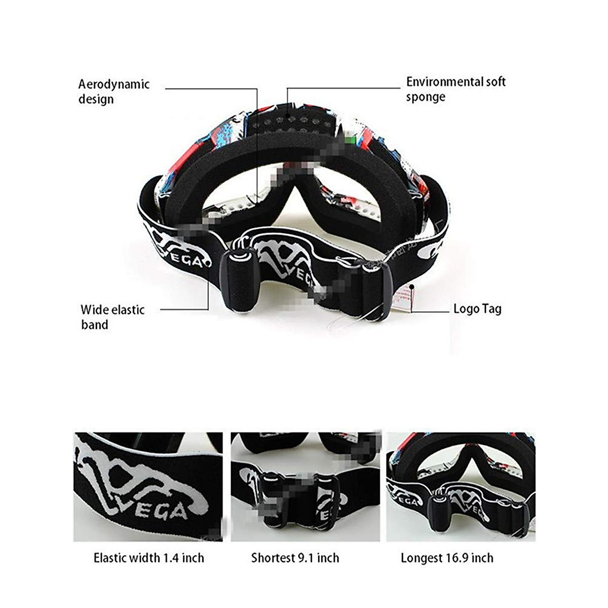 Runspeed Motorcycle Goggles, Motocross ATV Dirt Bike Ski Goggles Windproof Scratch Resistant Combat Goggles Adjustable UV Protective Safety Outdoor Glasses for Men Women (Graffiti, Rainbow)