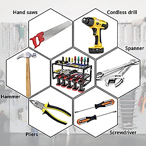 BaiYuan Power Tool Organizer with 5 Drill Holder, Wall Mount Garage Tool Organizers and Storage Rack, 3 Layers Heavy Duty Metal Tool Shelf, Cordless Drill Storage or Drill Charging Station