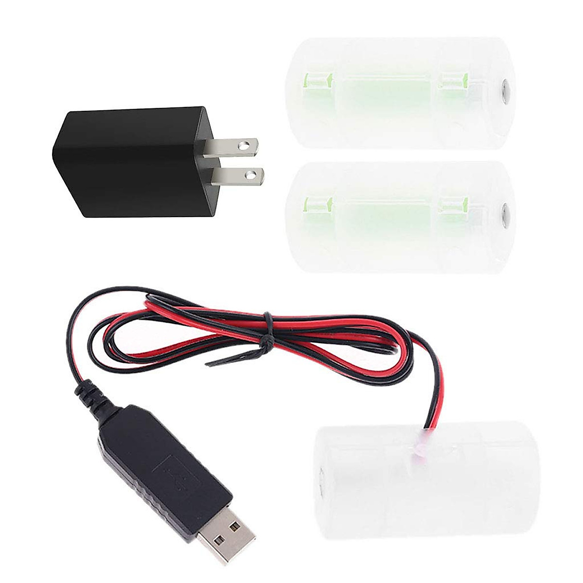 S-YUWEN 1.5V 3V 4.5V 6V LR20 D Cell Battery Eliminator with US Plug USB Power Adapter Replacement 1 to 4pcs 1.5V LR20 D Cell Battery for Electronic Devices US Plug Power Supply USB Adapter