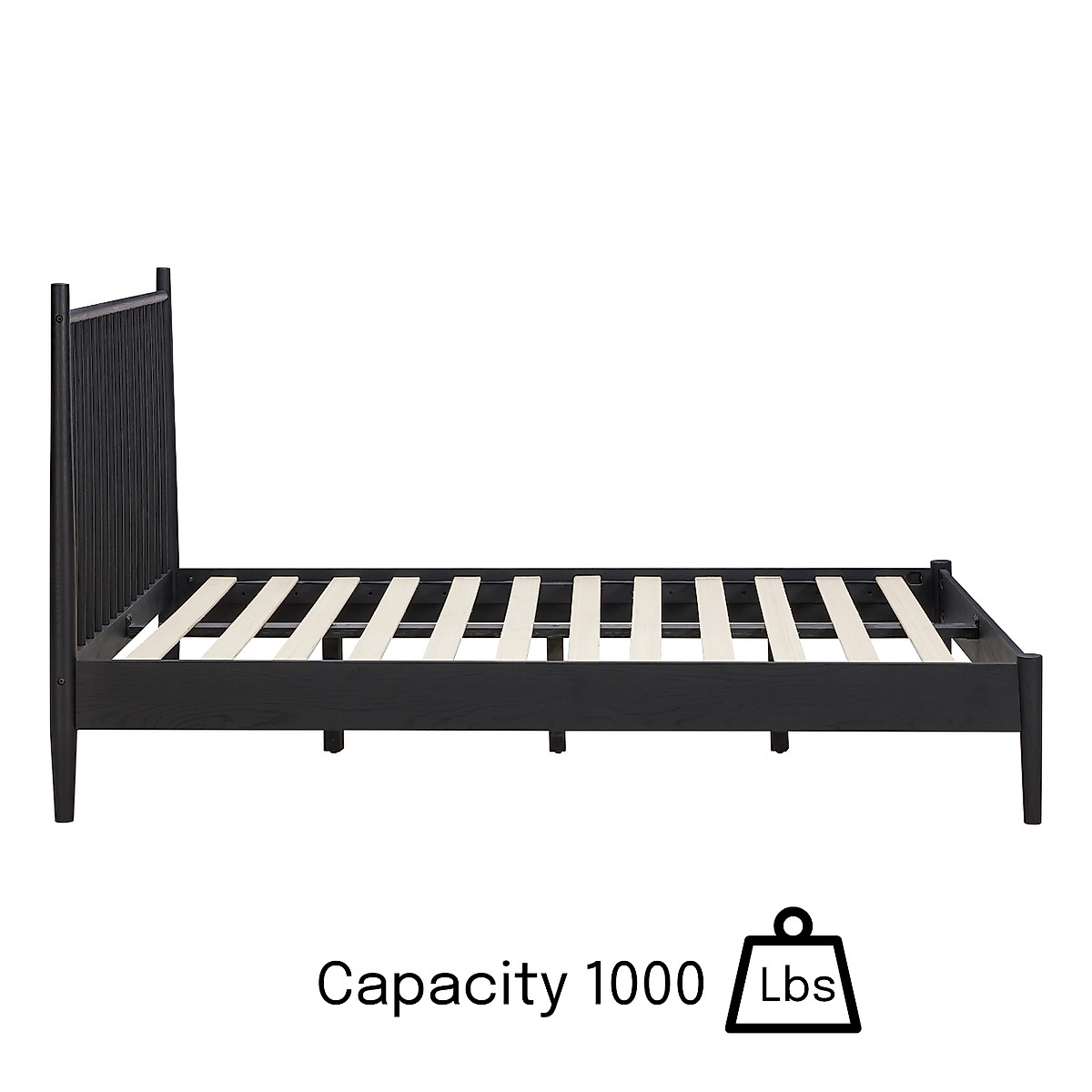 NTC Inno Wooden Bed Frame with Headboard, Solid Oak and Rubber Wood Foundation with Silent Slats and Wood Central Supports, 1000 Lb Capacity, Effortless Assembly, Queen - Burnt Black