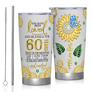 Vagaus Birthday Gifts for Women Tumbler 20oz, Birthday Decorations (60th Birthday Gifts for Women, 6.7"*3.4")