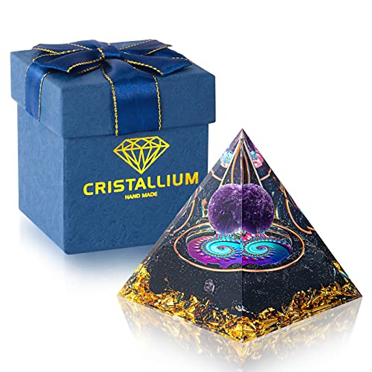CRISTALLIUM Orgone Pyramid Crystal Healing Stone Energy Generator Healing Crystals Chakra Crystal Healing Meditation Crystal Sphere Orgonite Crystal Pyramid Women Gift - Blue stone