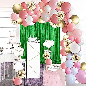 6 Panels Green Backdrop Curtains 2FTx8FT Glitter Green Party Backdrop for Baby Shower Photography Stage Wedding Party Stage Decorations