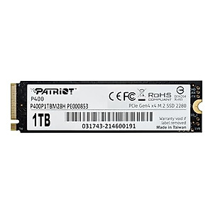 Patriot P400 1TB Internal SSD - NVMe PCIe M.2 Gen4 x 4 - Low-Power Consumption Solid State Drive - P400P1TBM28H