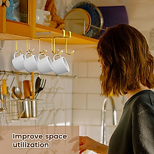 KALYLOC Coffee Mug Holder Under Shelf, Durable 8 Hooks Coffee Mug Hangers Under Cabinet, Champagne Cup Hanger Organizer for Kitchen Utensils Scarf Keys Storage