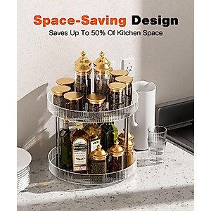 Acina 2-Tier Bathroom Countertop Organizer: 360° Clear Lazy Susan Rotating Storage Tray - Spinning Perfume Cosmetics Vanity Shelf for Bathroom Cabinet, Kitchen (Large)