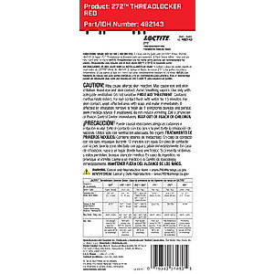 Loctite 272 Threadlocker for Automotive: High-Strength, High-Temp, Anaerobic | Red, 36mL Bottle (PN: 37480-492143)