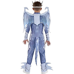 Purple and White Ghostly Dragon Jumpsuit Costume Set -X-Large (14-16) - Includes Mask & Wings, Ideal for Halloween and Costume Parties