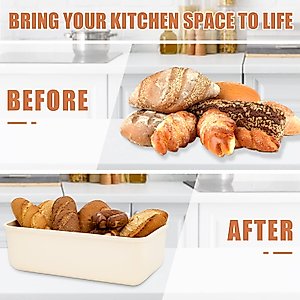 Triiter Bread Box With Bamboo Wood Cutting Board Lid & Bread Slicer Holder, Rectangular Cream Color Bread Container For Kitchen Countertop, 14.8 x 8.4 x 5.3in, Bread Storage Container