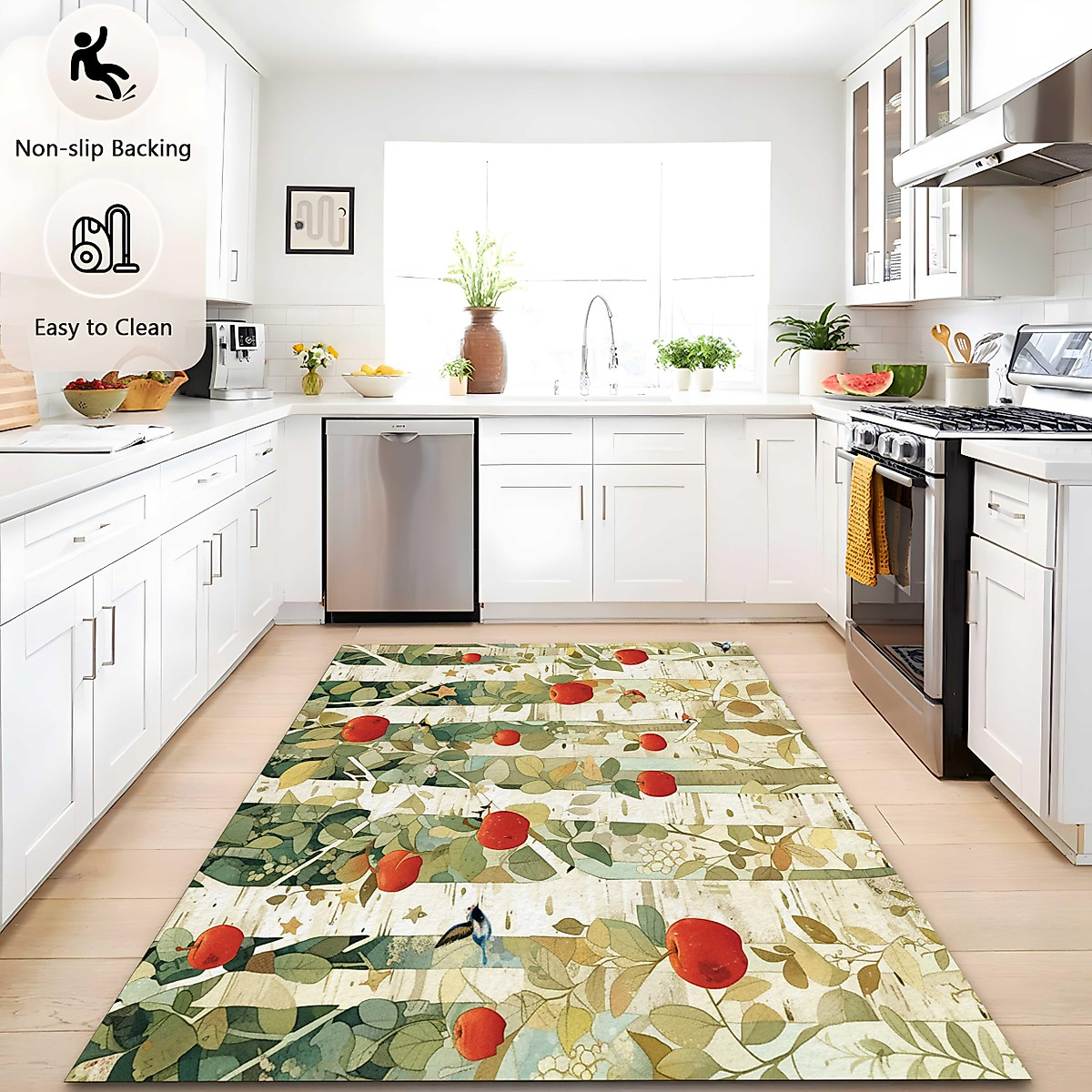 Area Rugs Colorful Rectangle Carpet, Cartoon Art Apple Stripes Printed Carpets, 4 x 6 ft Washable Rugs, with Nonslip Backing Carpet, for Indoor Bedroom Living Room Home Office