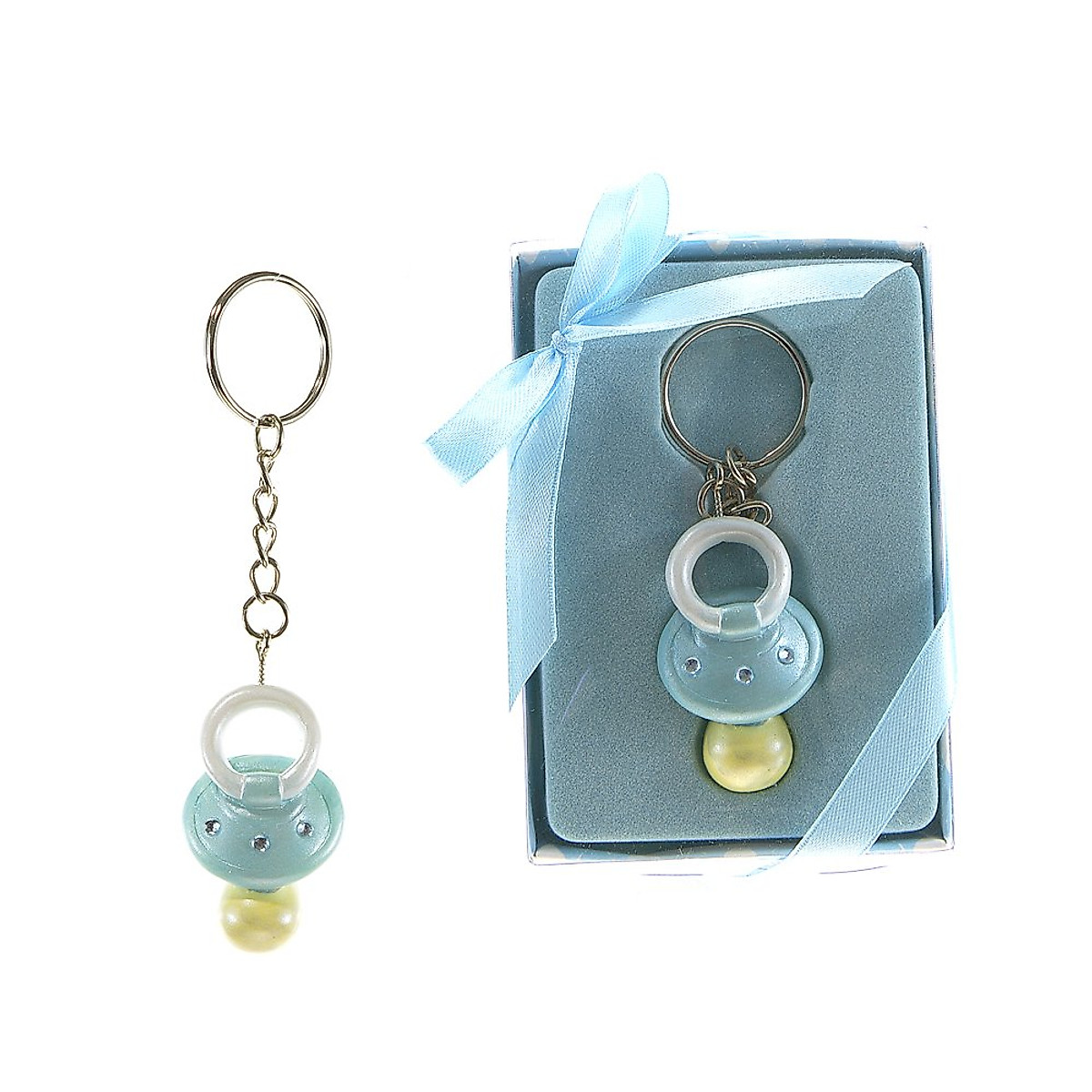 Lunaura Baby Keepsake - Set of 12 "Boy" Baby Pacifier with Crystals Key Chain Favors - Blue