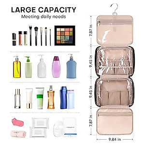 ESMNOAN Travel Toiletry Bag for Women with Hanging Hook,TSA Approved Travel Organizer for Shampoo,Full Sized Container,Makeup Brushes Set,Portable Travel-Size Toiletries Accessories, Black