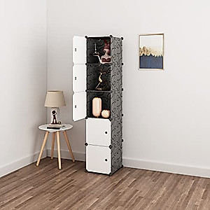 Aeitc Cube Storage Organizer 5-Cube (11.8"x11.8") Narrow Cabinet Closet Storage Shelves Plastic Storage Shelving for Bedroom, Living Room, Office, Black with Doors